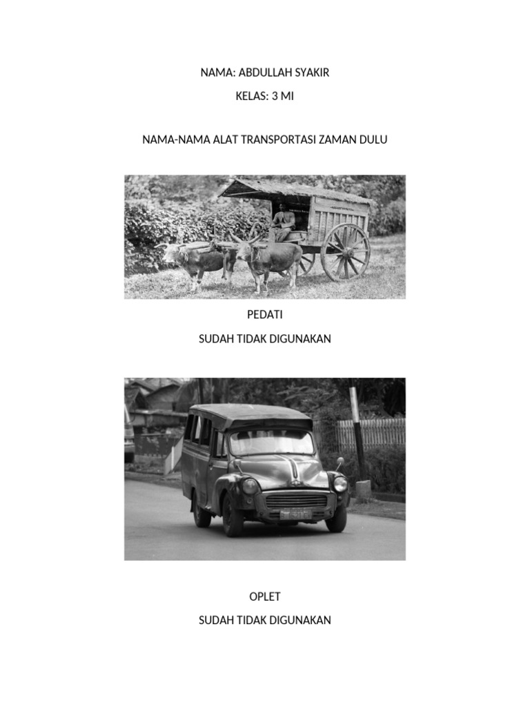 Nama-nama Alat Transportasi Zaman Dulu dan Sekarang | PDF