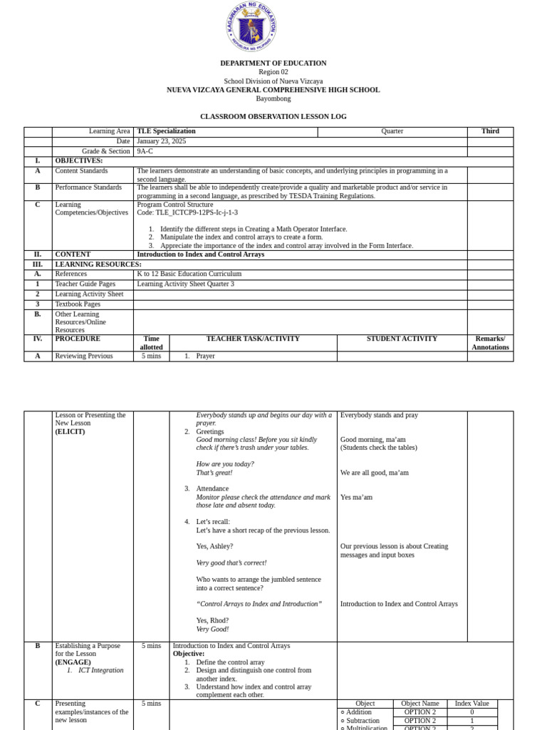 Intoduction To Index and Control Array DLP | PDF | Learning | Computing