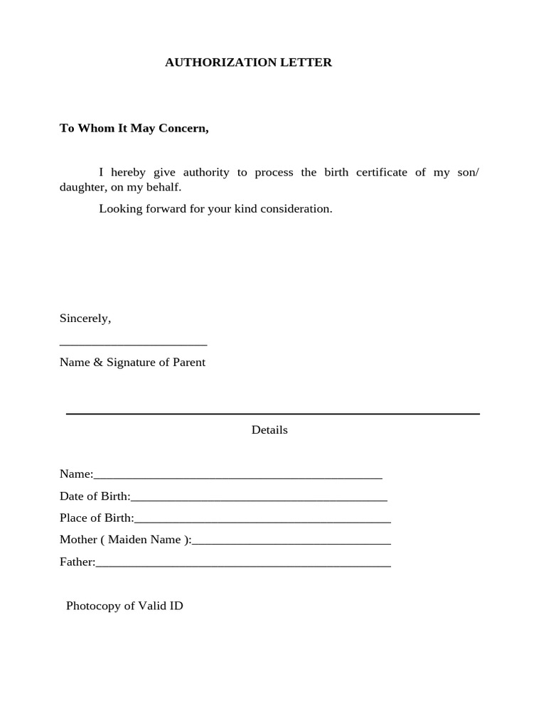 Authorization Letter Psa | PDF