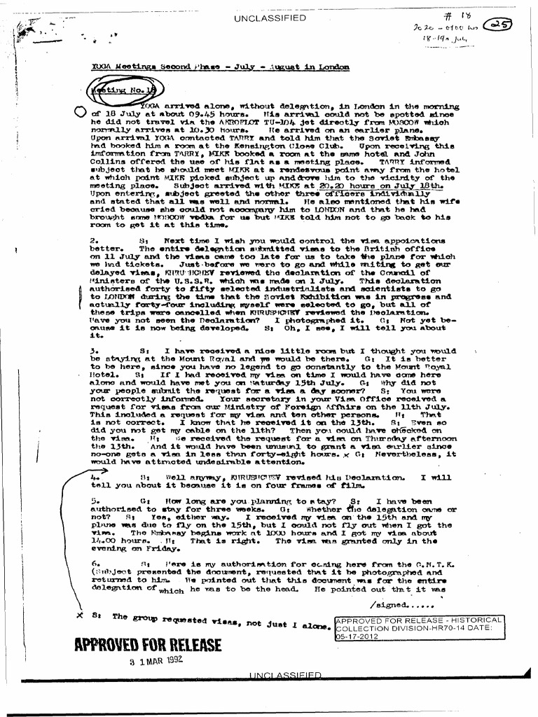 Oleg Penkovsky's London Visit Details | PDF