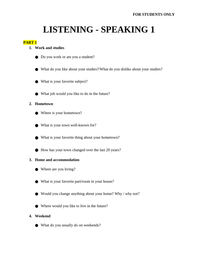 LS1 Speaking Student S | PDF