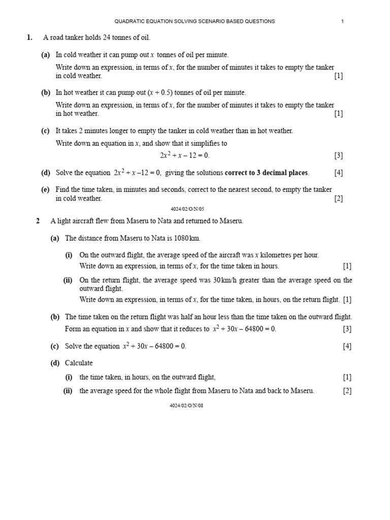 QUADRATICS EQUATION SCENARIO BASED (2) | PDF | Speed | Area