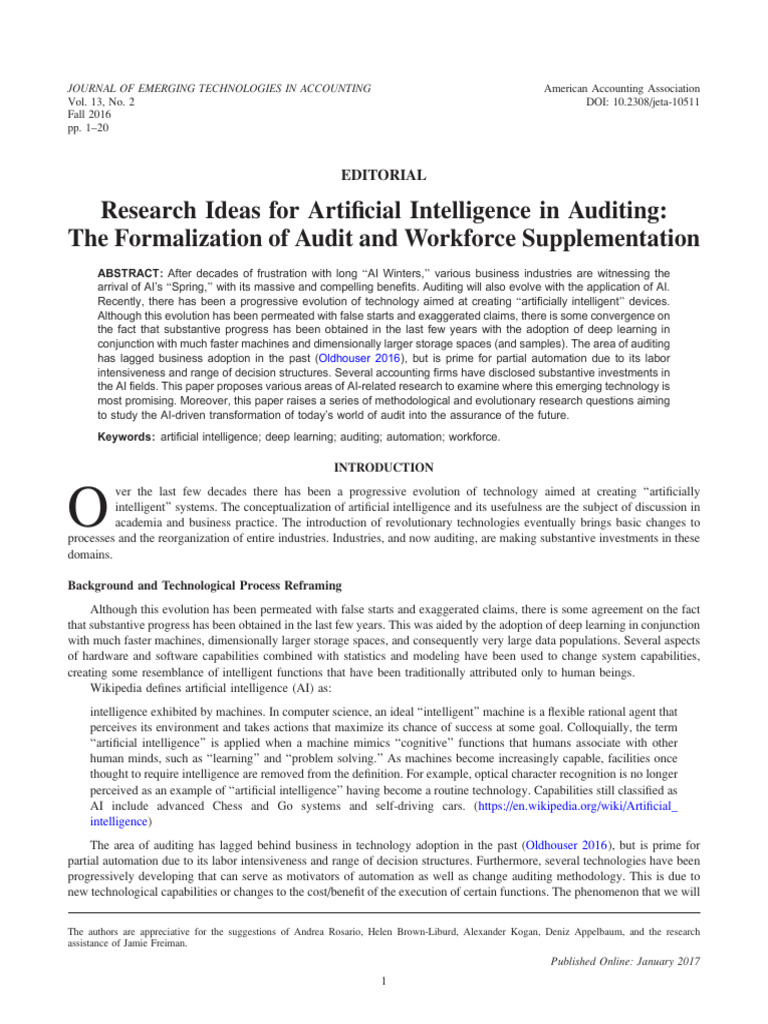 Research Ideas For Artificial Intelligence in Auditing: The Formalization of Audit and Workforce ...