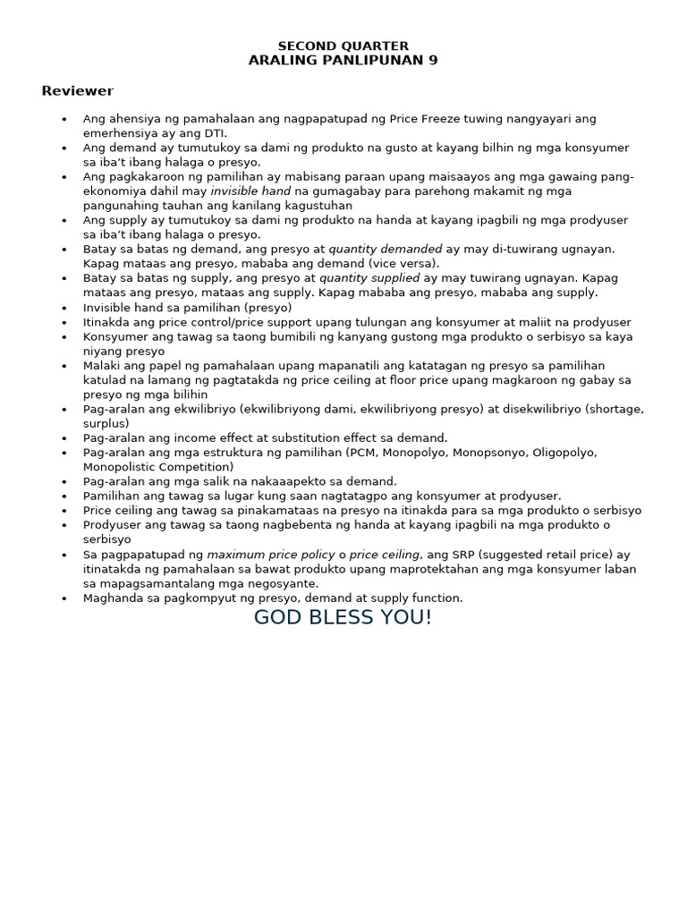 SECOND QUARTER Reviewer in AP 9 | PDF