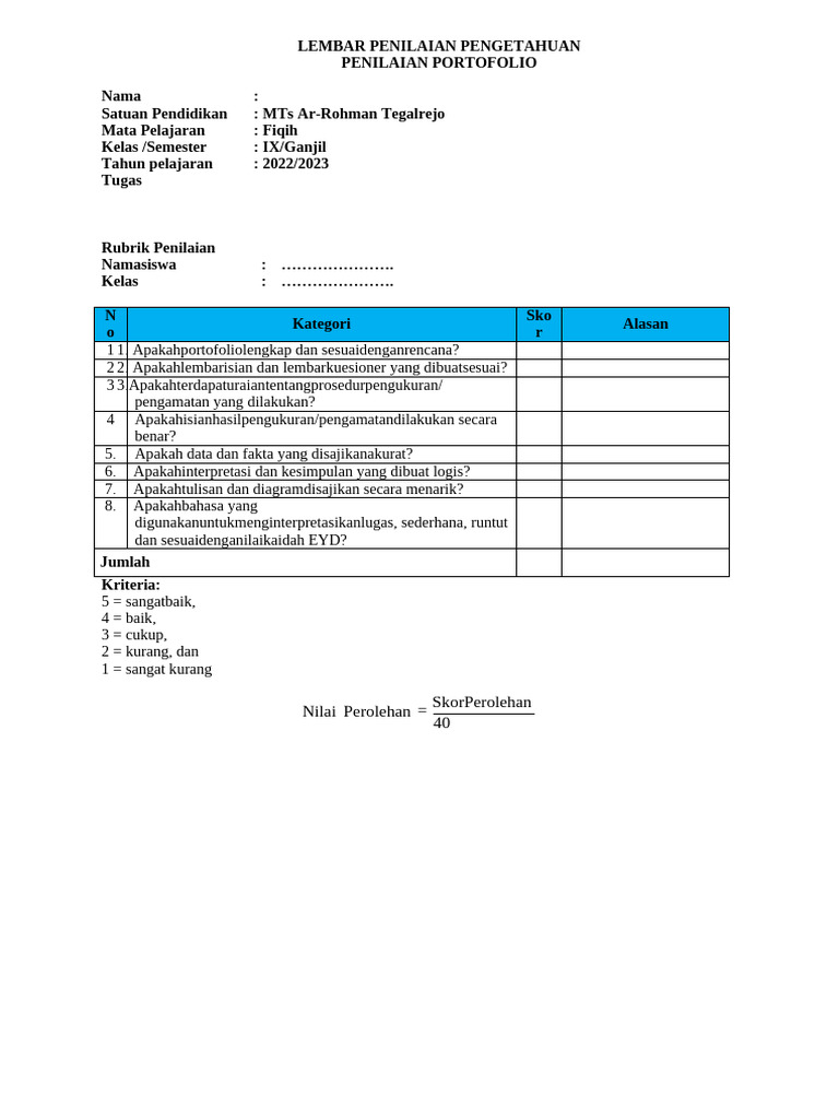 Lampiran Portofolio Kompetensi Pengetahuan.. | PDF