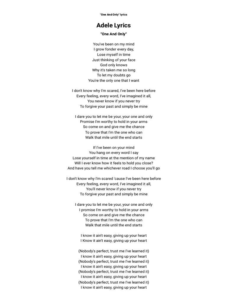 Adele - One and Only Lyrics | PDF