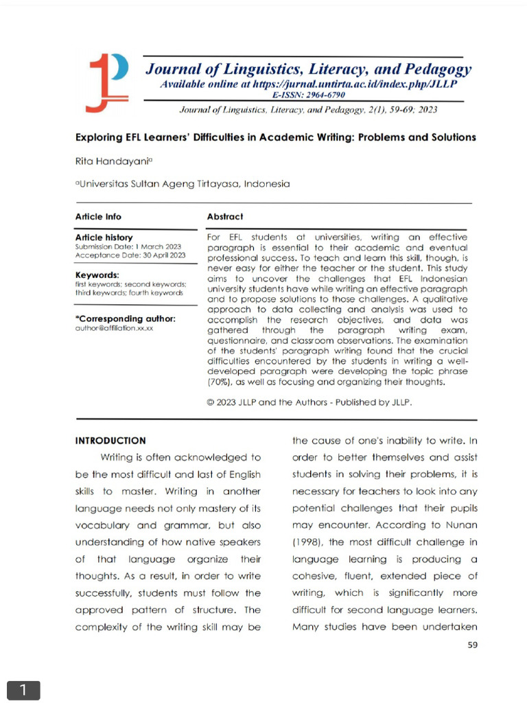 Academic Writing Problems and Solutions | PDF | English As A Second Or Foreign Language ...