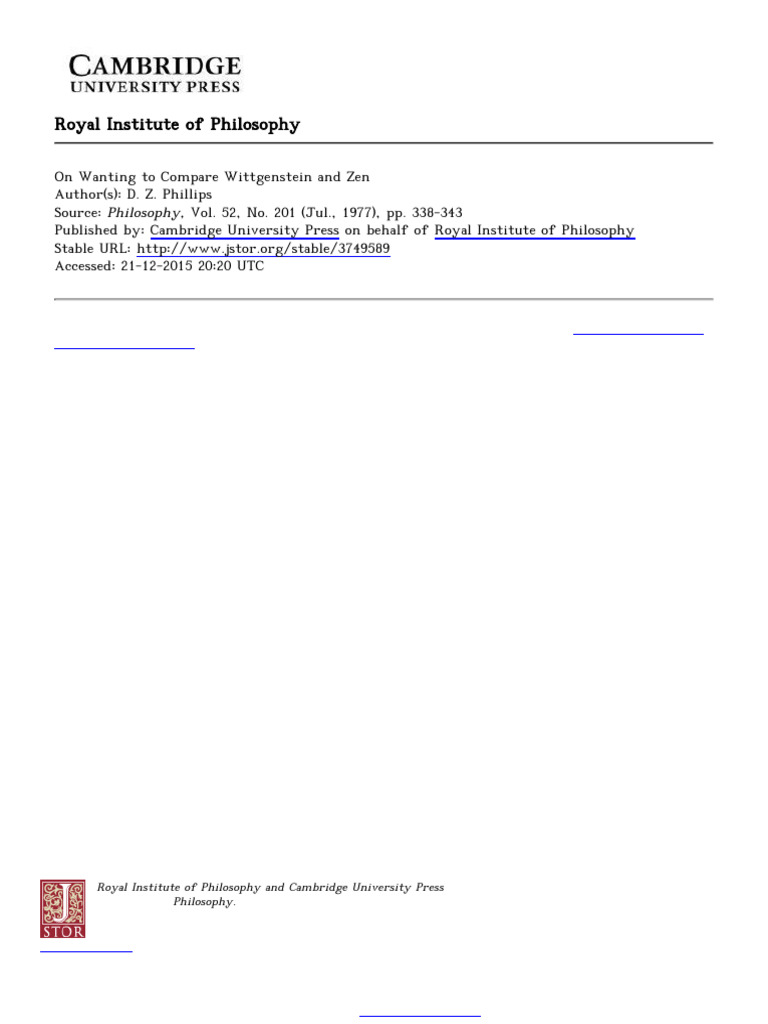 Phillips, D Z 1977 On Wanting To Compare Wittgenstein and Zen | PDF ...