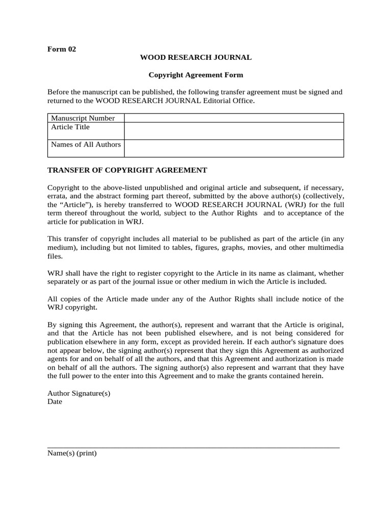 Form2 Copyright Agreement Form | PDF