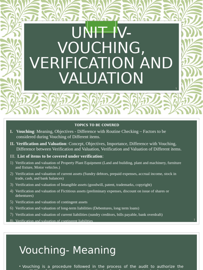 Unit 4 - Vouching & Verification | PDF | Valuation (Finance) | Banks