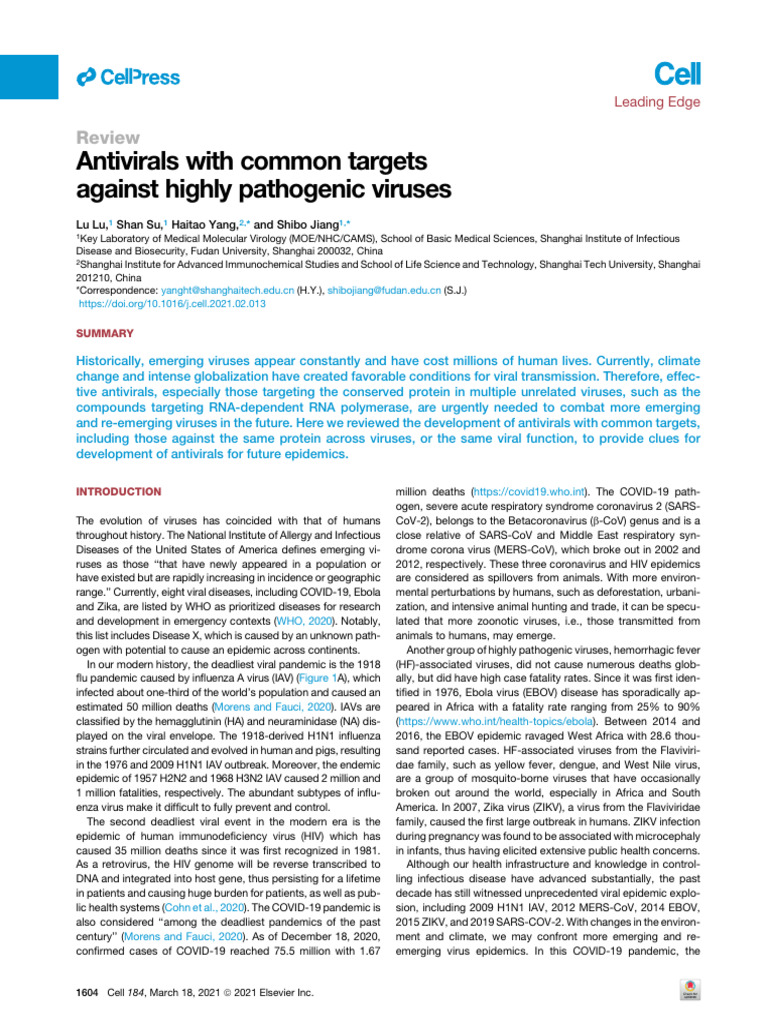 Antivirals With Common Targets | PDF | Virus | Antiviral Drug