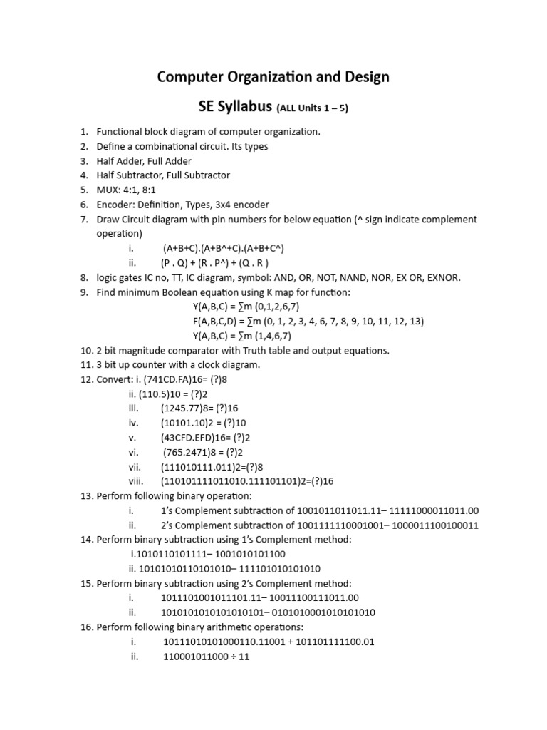 SE Syllabus Computer Organization and Design | PDF | Computer Memory ...