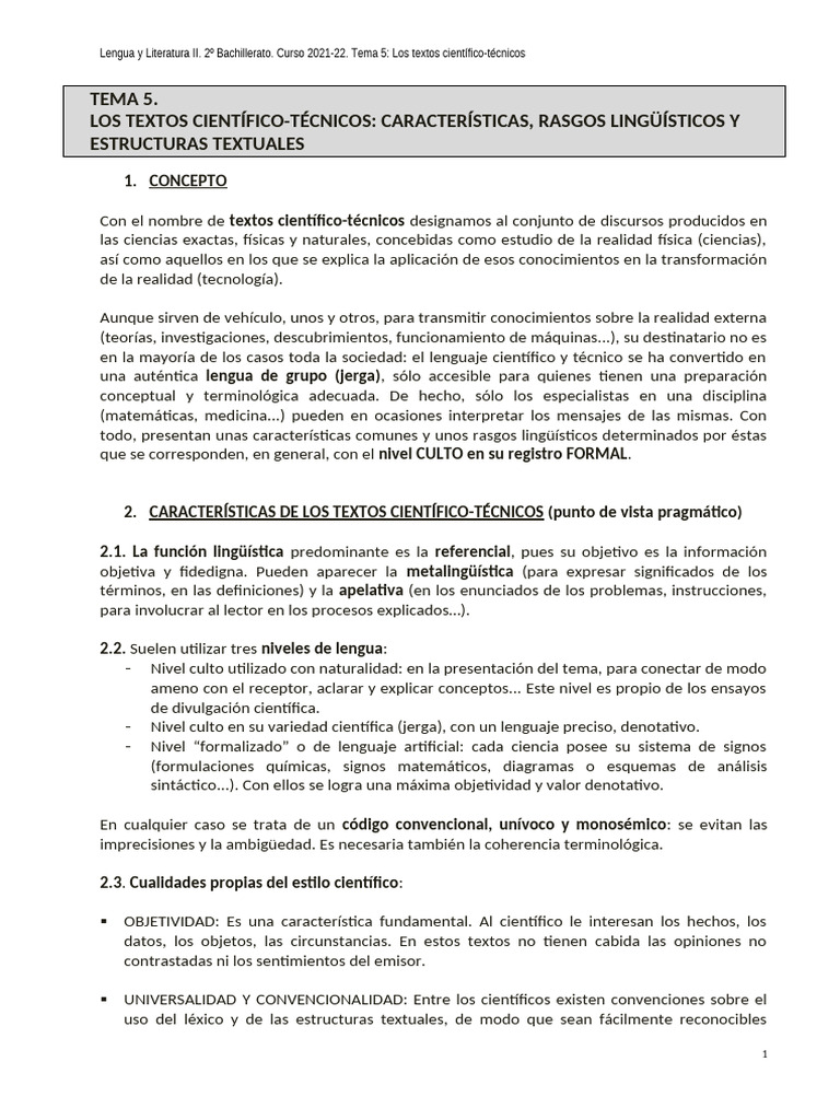 Características de Textos Científico-Técnicos | PDF | Lingüística | Los ...