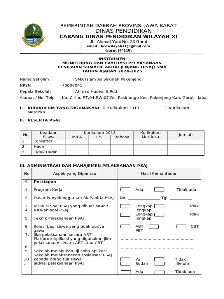 Instrumen Psaj 2025 | PDF