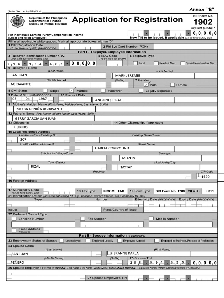 BIR FORM 1902 1 | PDF | Identity Document | Authentication