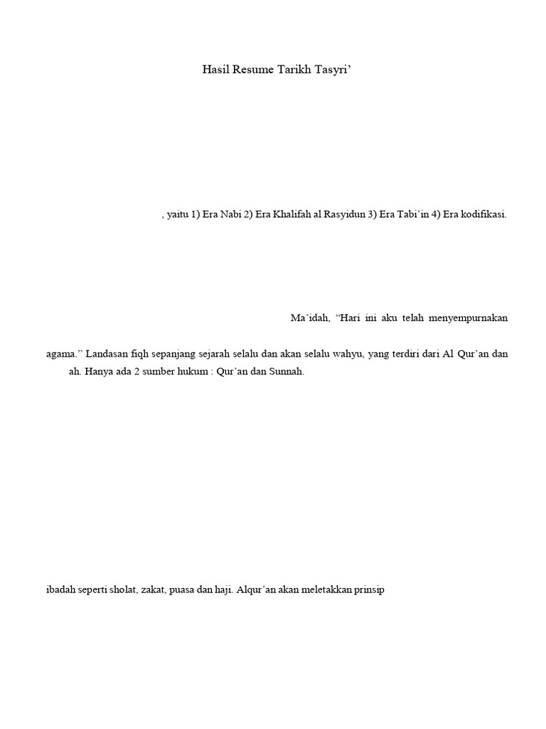 Hasil Resume Tarikh Tasyri (Pertemuan 1) | PDF