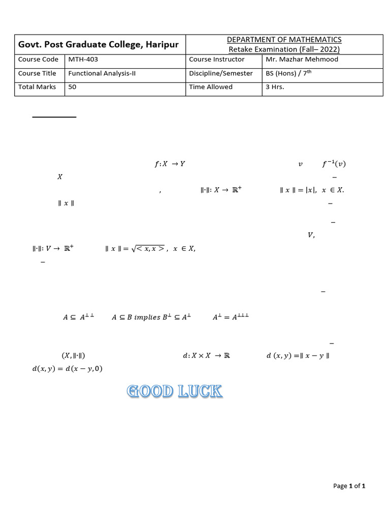 Functional Analysis-II - Retake.docx | PDF