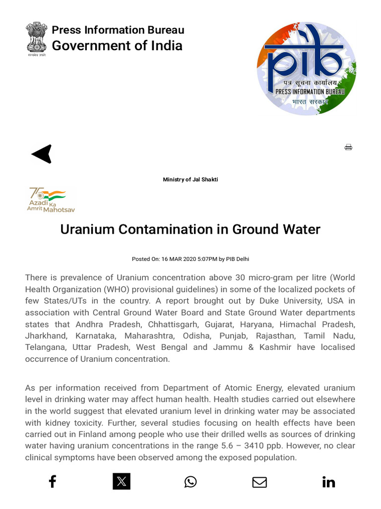 Urenium Contamination in Ground Water | PDF | Uranium | Nuclear Physics
