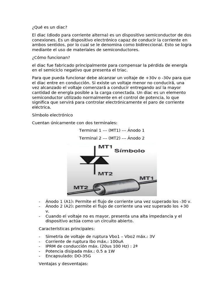 Diac: Funcionamiento y Características | PDF