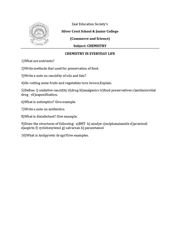 Chemistry in Everyday Life Worksheet | PDF
