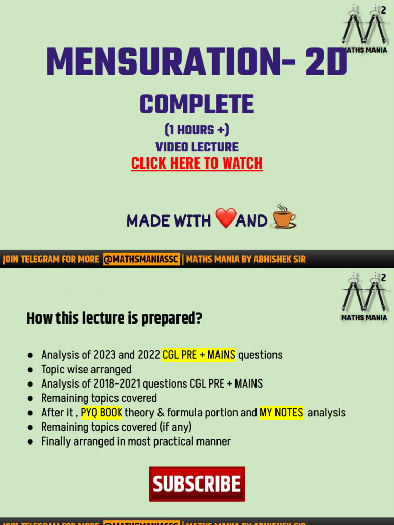 MENSURATION 2D COMPLETE LECTURE BY MATHS MANIA | PDF