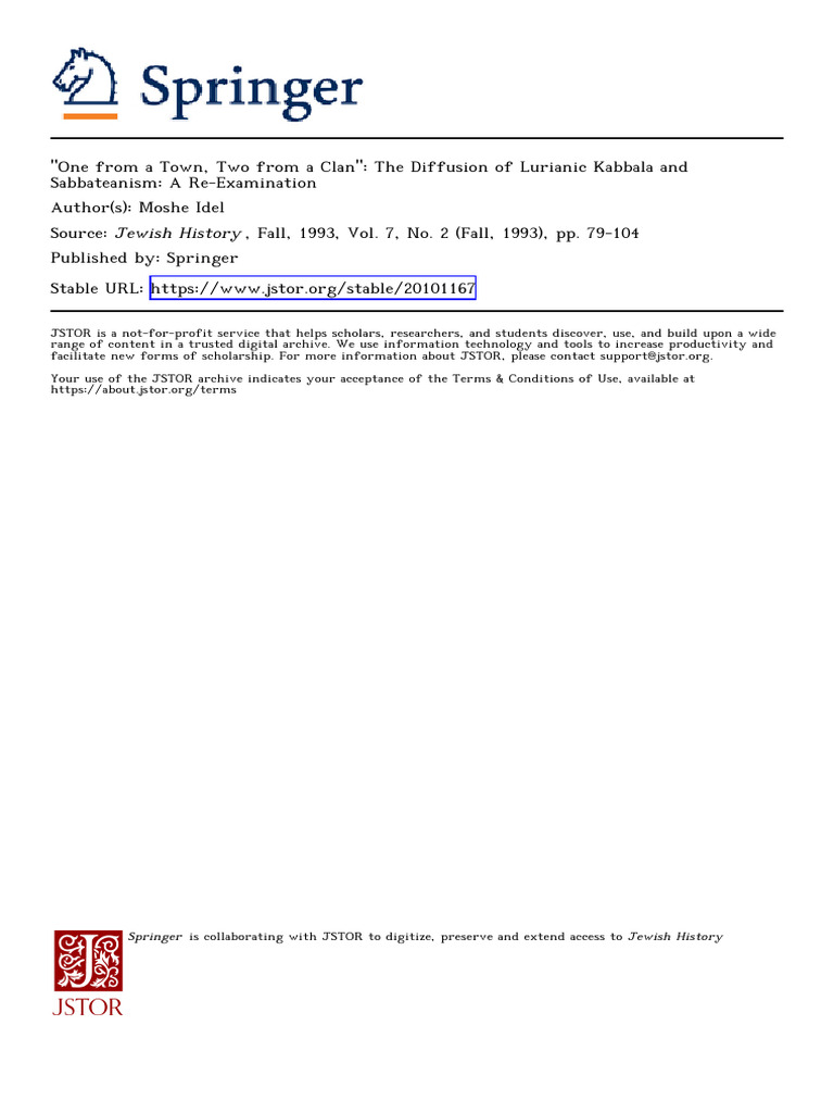 The Diffusion of Lurianic Kabbala and Sabbateanism Moshe Idel | PDF ...
