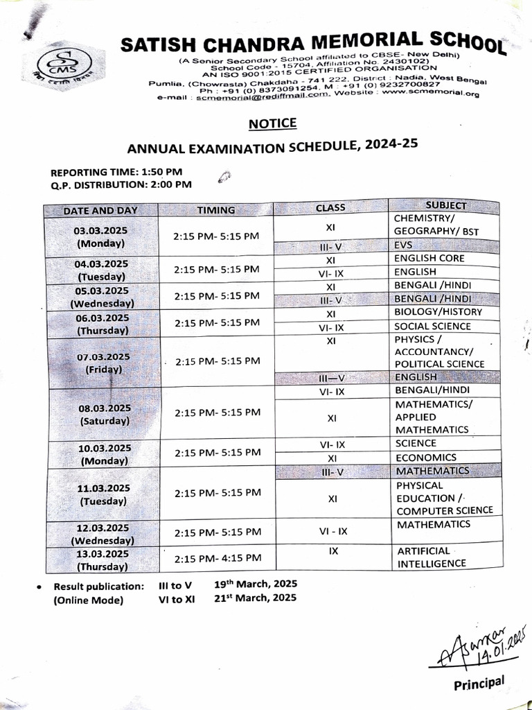 Annual Examination Schedule 2024-25 | PDF | Science