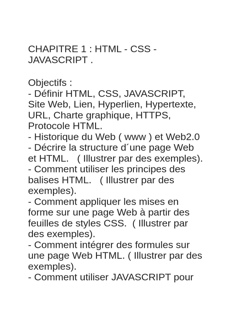 Chapitre 1 HTML - Css - Javascript | PDF | Internet | Internet et Web