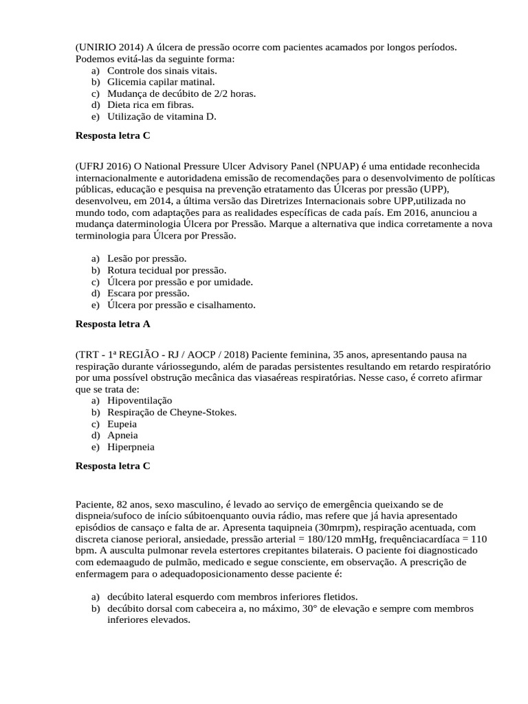 Exercicios para Av3 Semiologia | PDF | Enfermagem | Especialidades médicas