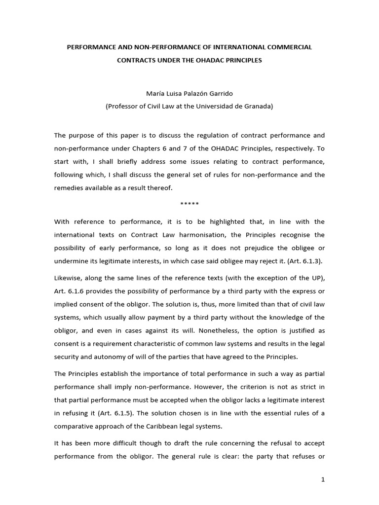 OHADAC Principles: Contract Performance & Non-Performance | PDF ...