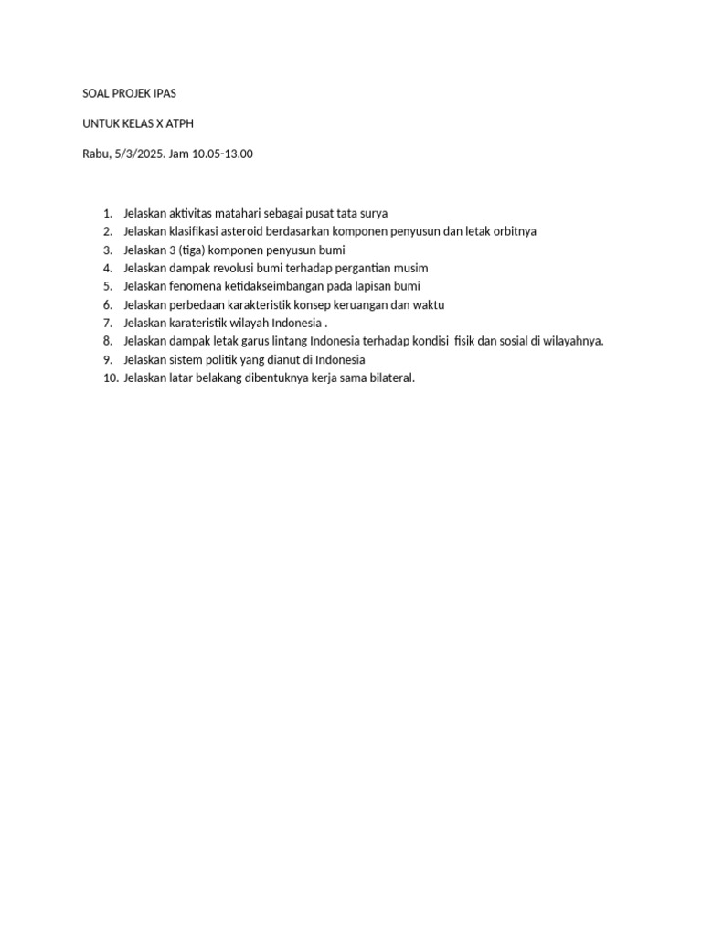 Tugas Projek Ipas Kelas X Atph | PDF