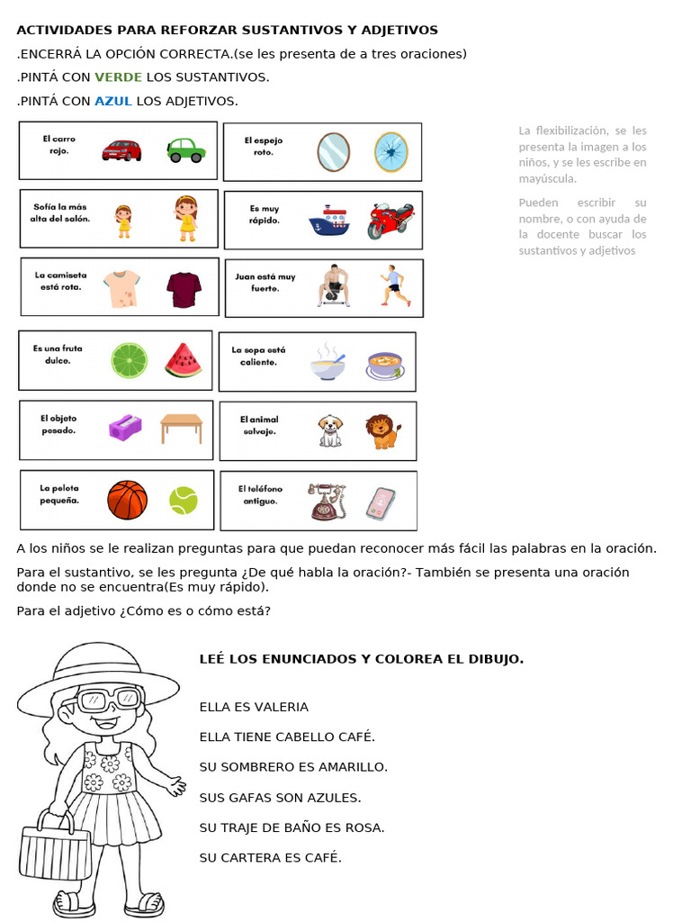 Actividades Para Reforzar Sustantivos y Adjetivos | PDF