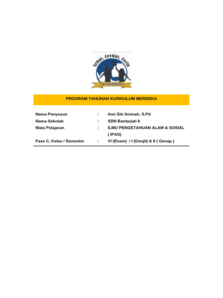 Program Tahunan (Prota) IPAS KELAS 6 KURMER | PDF