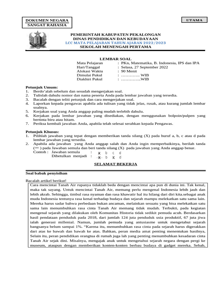 SOAL Lomba LCC MAPEL 2022 | PDF