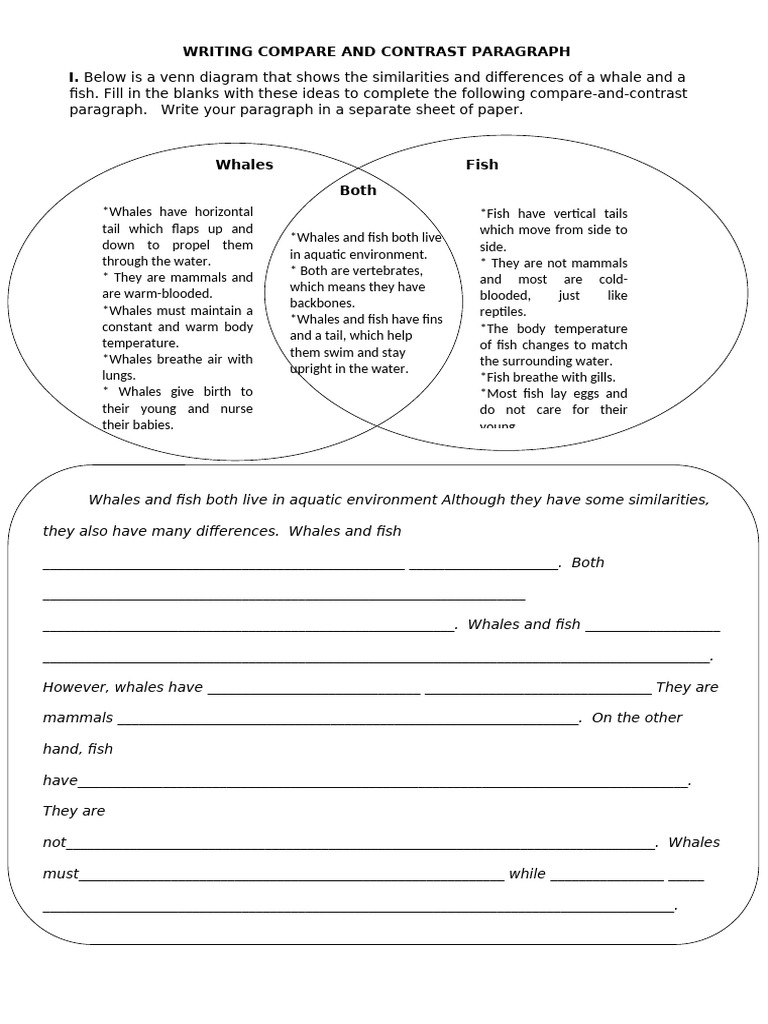 Writing Compare and Contrast Paragraph | PDF | Fish | Liquids