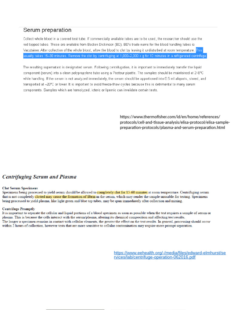 Plasma and Serum Preparation Guide | PDF