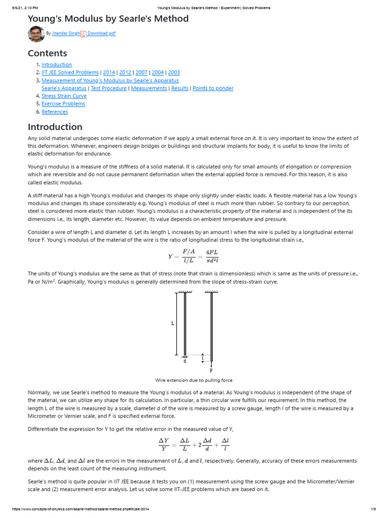 Young - S Modulus by Searle - S Method | PDF | Deformation (Engineering ...