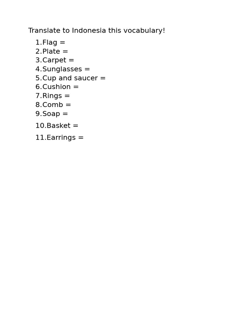 Indonesian Vocabulary Translation List | PDF