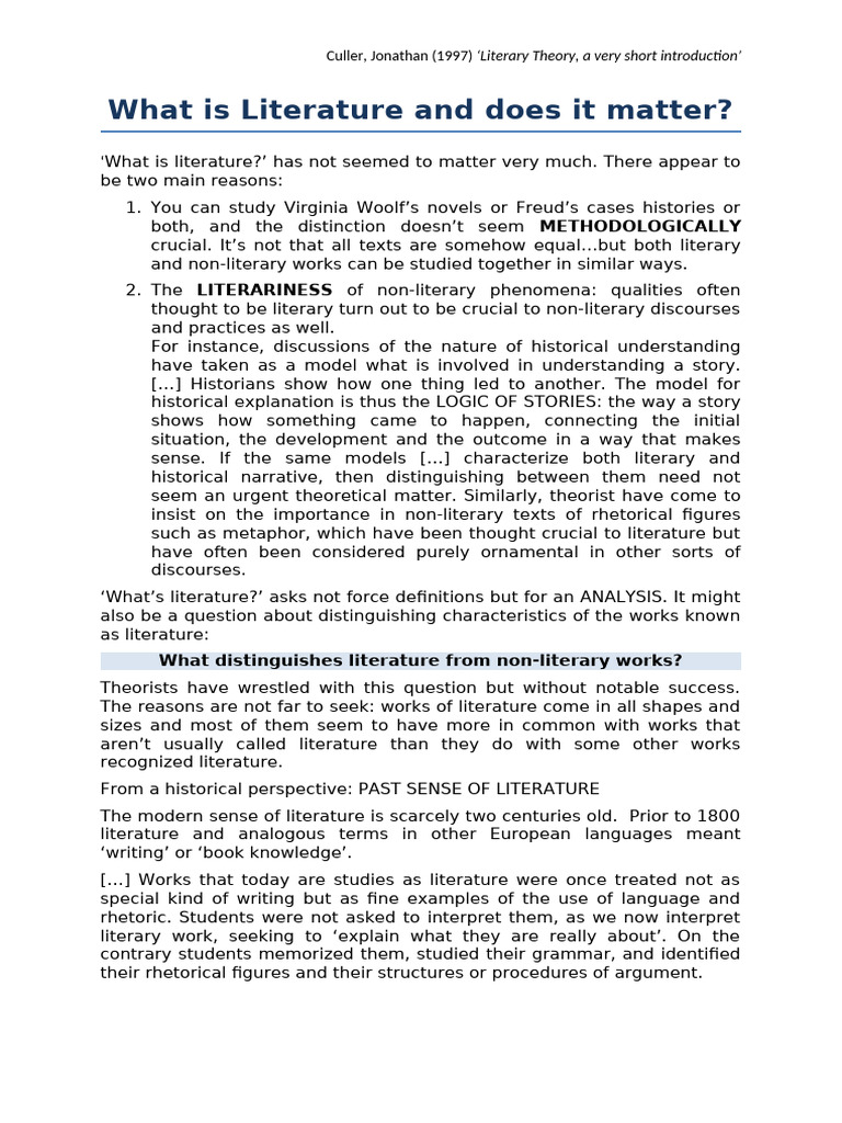 What Is Literature and Does It Matter - Culler, Jonathan | PDF ...