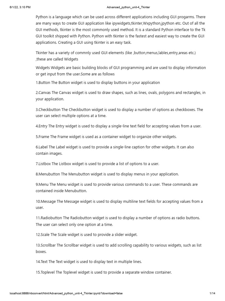 Unit-4 Tkinter, Ipywidgets | PDF | Menu (Computing) | Graphical User Interfaces