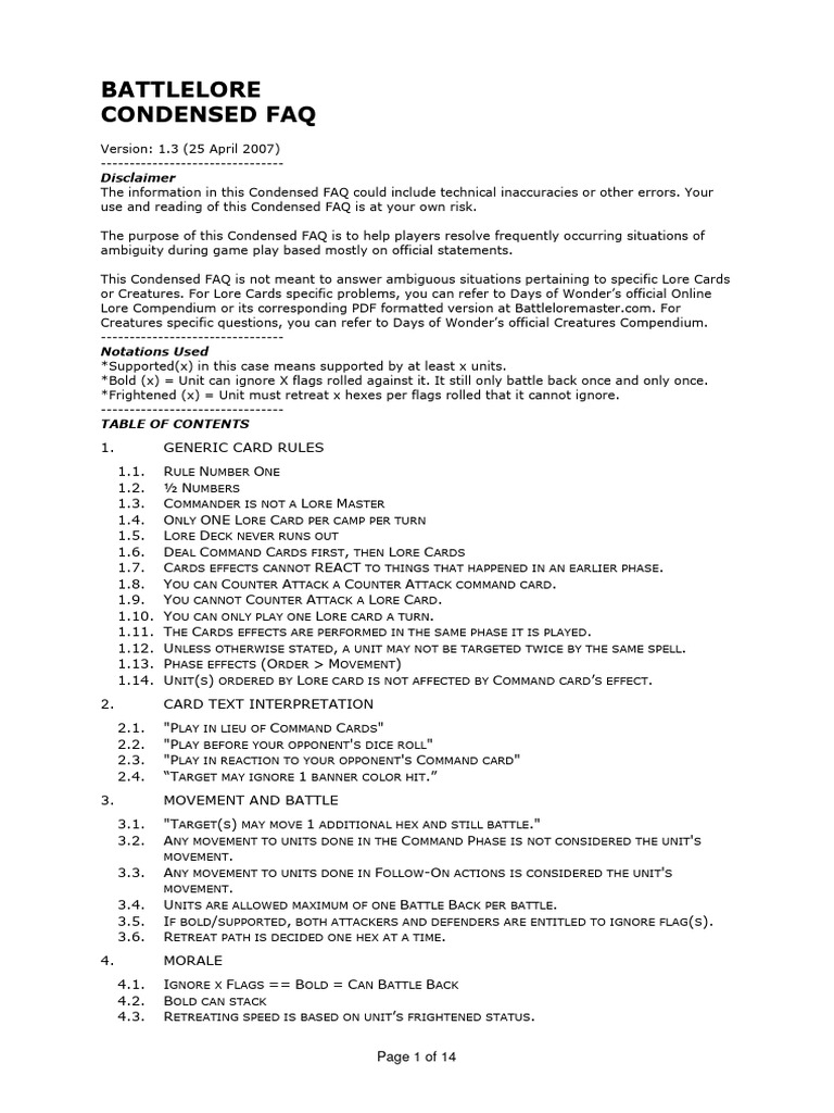 Condensed FAQ 1.3 - BattleLore | PDF