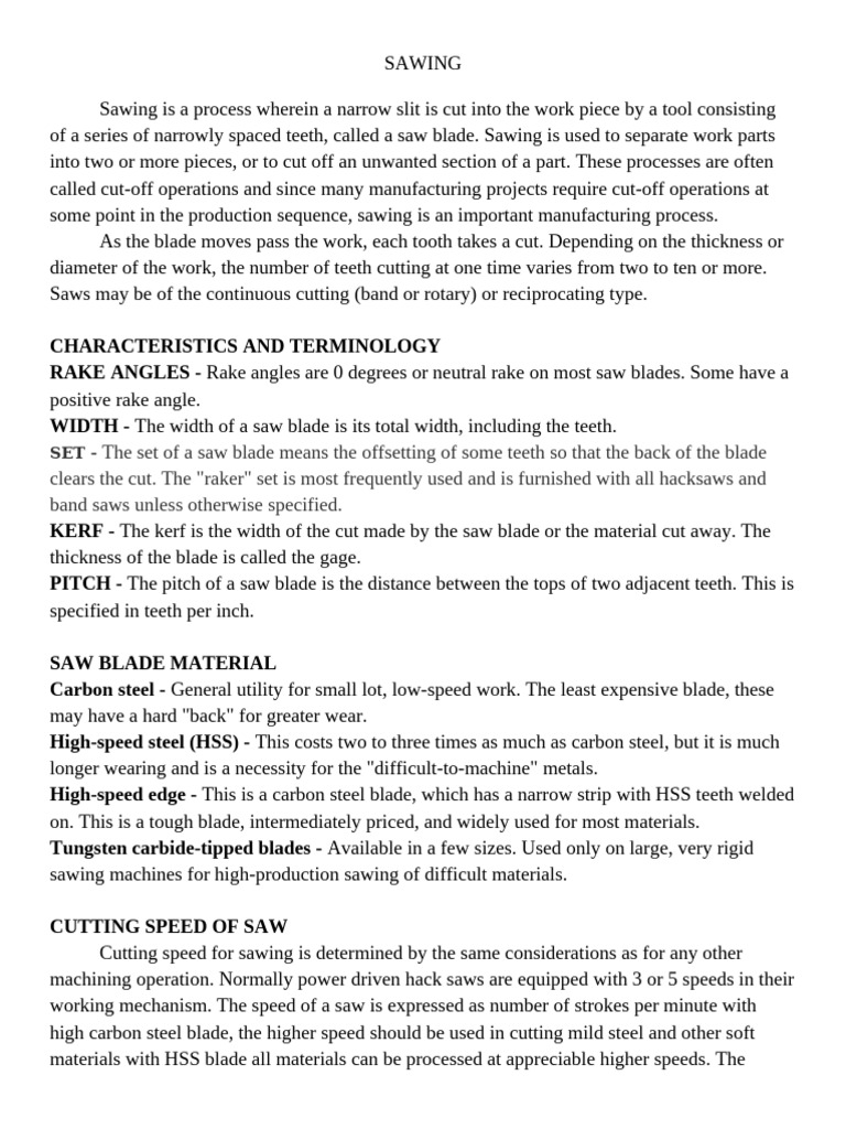 SAWING | PDF | Blade | Industrial Processes