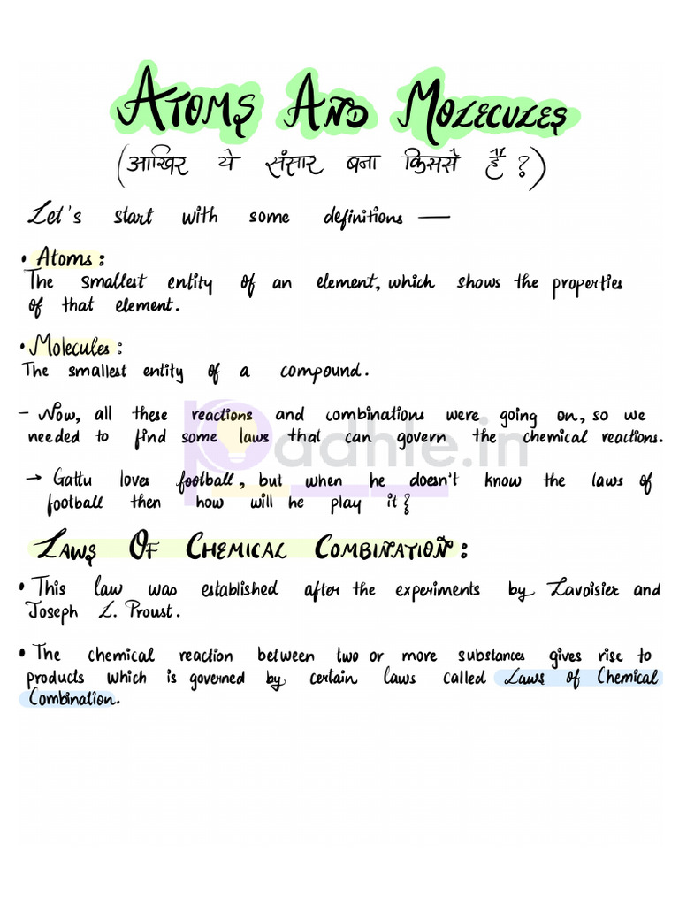 Atoms and Molecules - Padhle 9th Science Notes | PDF