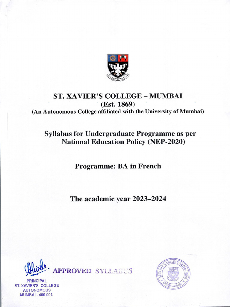 Preamble 2023-24 Under NEP2020-French | PDF