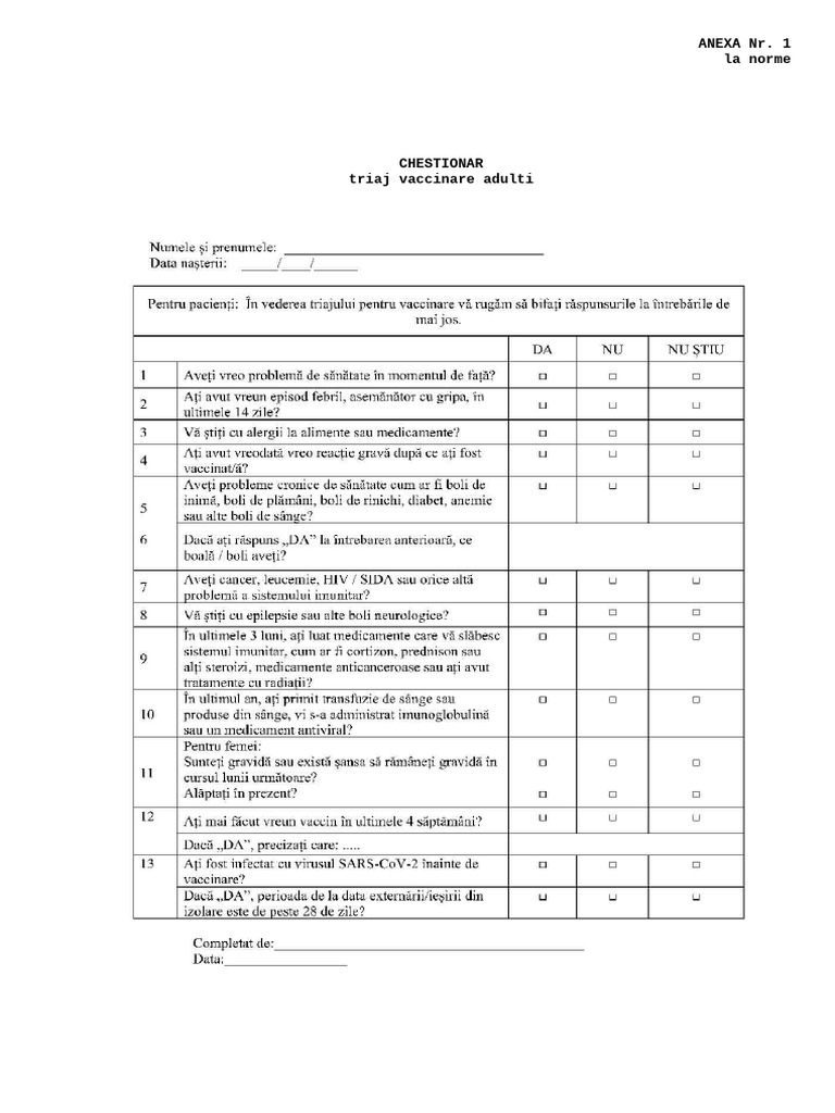 Anexa 1 - Chestionar | PDF