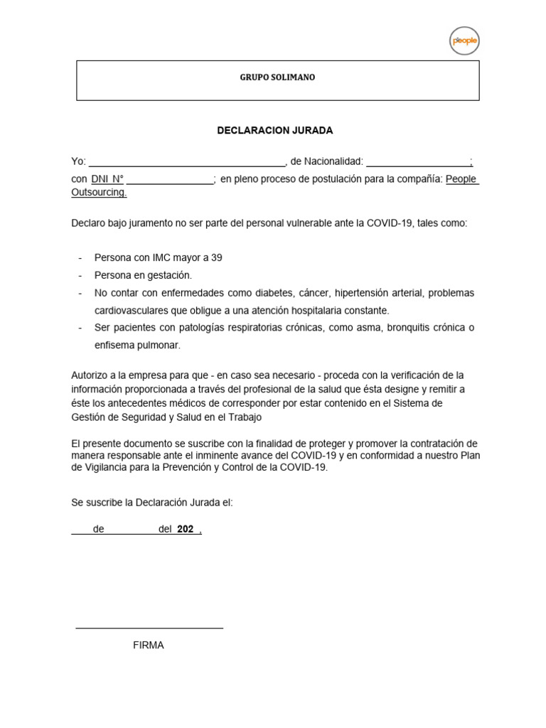 Declaracion Jurada P.O | PDF