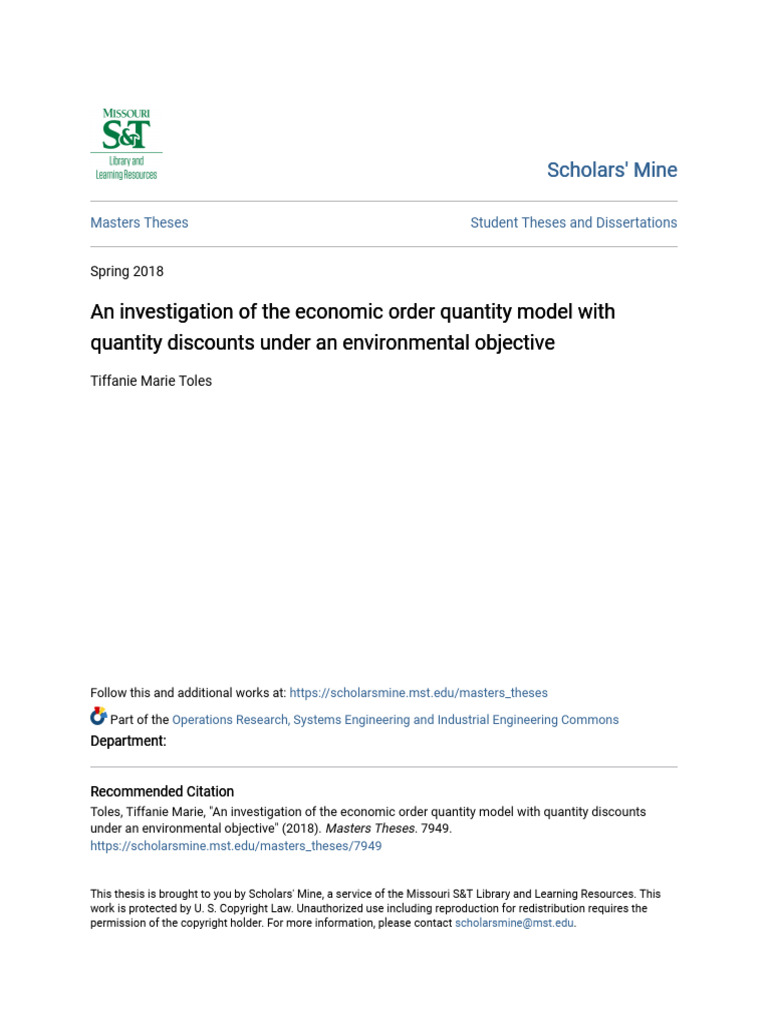 Igation of The Economic Order Quantity Model With Quanti | PDF | Pareto ...