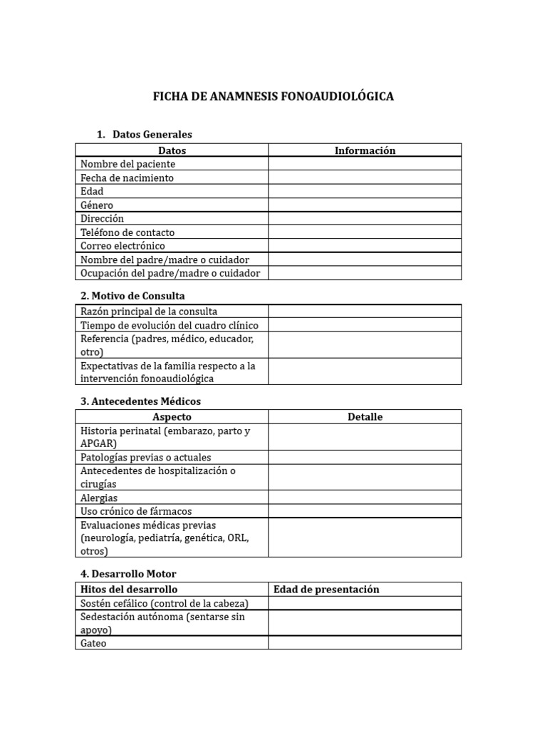 Ficha Anamnesis Fonoaudiológica Completa | PDF