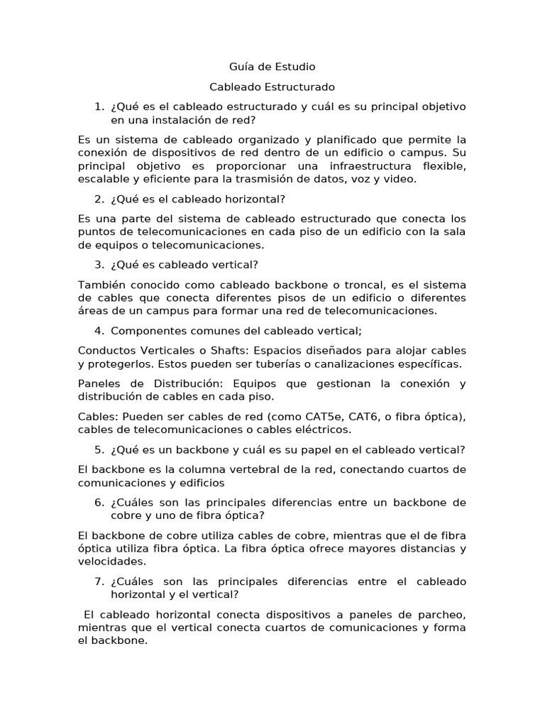 Guía de Estudio Cableado Estructurado | PDF | Telecomunicaciones