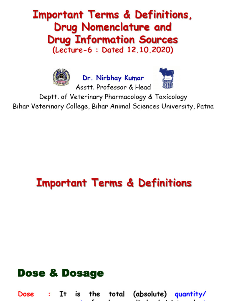 Unit I Lecture 6 Important Terms Drug Nomenclature Drug Info. Sources ...